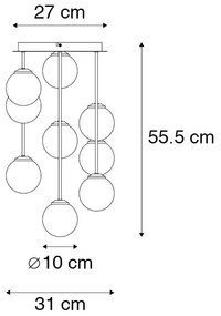 Moderní stropní svítidlo zlaté 9-světlo s kouřovým sklem - Atény