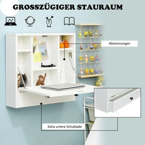 Costway Nástěnný skládací stůl s úložnými přihrádkami a zásuvkový pro malé