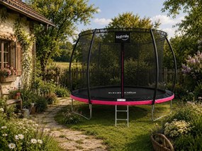 TRENDIE Trampolína s vnitřní sítí 312 cm růžová + žebřík