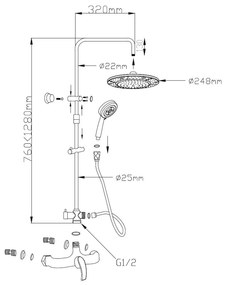 Aqualine KASIOPEA sprchový sloup s pákovou baterií, chrom - 1107-48