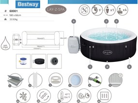 Bestway Vířivka Lay-Z-Spa MIAMI pro 4 osoby, 180x66 cm, 60001 J-60001