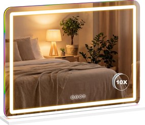 HOMCOM osvětlené make-up zrcadlo 80x60 cm, stmívatelné LED toaletní zrcadlo, RGB světlo, 3 barevné teploty, bílé