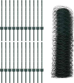 Hexagonální plot s podpěrou 50 x 0,5 m Ocel potažená PVC Zelená 3336743