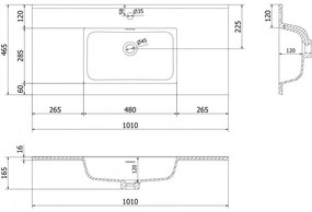 Mexen Otis, umyvadlo na zapuštění 101 x 46,5 cm, bílá matná, 25181001
