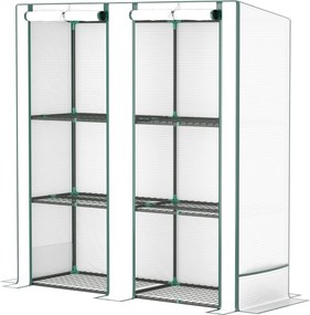 Skleník Outsunny se sedlovou střechou a dvojitými dveřmi, zimní fóliový skleník z oceli, pro balkon a zahradu, skleník na rajčata 144 x 48 x 152 cm, s