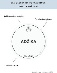 Samolepka na kořenky ADŽIKA průhledná 5 cm tučné písmo