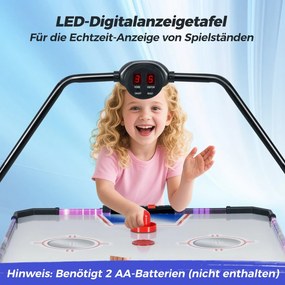 Costway 144 cm air hockey arkádový stolek air hockey s výkonným 12 V motorem