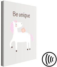 Obraz Buď jedinečný (1-dílný) - jednorožec a motivační heslo pro děti