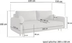 Pohovka DALIA | 220 cm | na každodenní spaní | VÝBĚR TKANIN