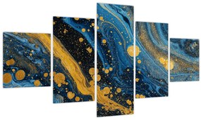 Obraz - Modrá abstrakce se zlatem (125x70 cm)