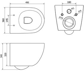 Mexen Lena, závěsná WC mísa 490x360x340 mm, Rimless Tornádo + WC sedátko z duroplastu, černá matná, 30221085T