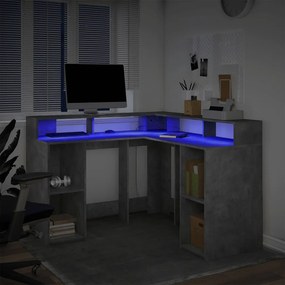 Psací stůl s LED betonově šedý 130x130x91 cm kompozitní dřevo 3309450