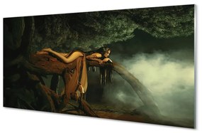 Obraz na skle Žena strom mraky 100x50 cm