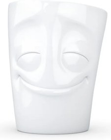 Bílý spokojený porcelánový hrnek s ouškem 58products, objem 350 ml