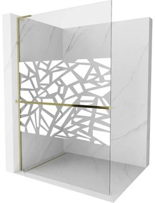 Mexen Kioto+ L, sprchová zástěna Walk-In s poličkou a věšákem 100 x 200 cm, 8mm čiré sklo bílý vzor, ​​zlatý lesklý profil, 800-100-123-50-85