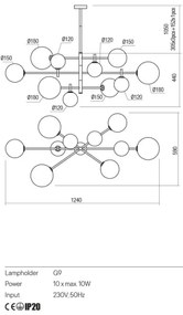 Redo 01-2781 - Lustr na tyči ROY 10xG9/10W/230V