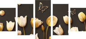 5-dílný obraz tulipány se zlatým motivem Varianta: 200x100