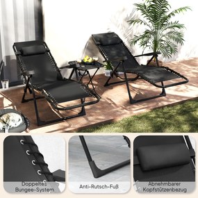 Gartenliege Set 3-TLG. Sonnenliege mit Teetisch 2 Liegestühle Kissen, Outdoor Liege 90x56x110 cm Schwarz