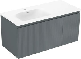 Mexen Rivel, koupelnová skříňka 100 cm s umyvadlem Vela vlevo, 1S, 1D, drážkovaná, grafitová matná/bílá matná, 91A23-10047-3-BBFF66-W23L01