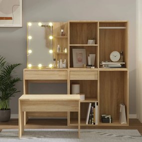 Toaletní Stolek Sada S Led Kompozitní Dřevo