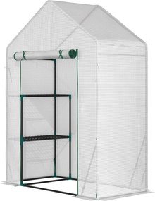 Outsunny Zahradní Skleník Malý Skleník s 4 Policemi a Zipovým Dveřmi pro Pěstování Rostlin 143x73x195 cm Bílý | Aosom