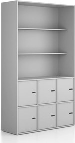 Kancelářská skříň FRAME, 6x dveře, 2x police, 1299 x 450 x 2162 mm, mechanický kódový zámek, šedá