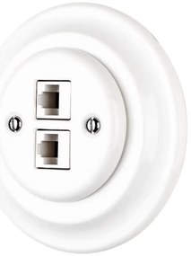 Bohemia-Design - Porcelánová retro ethernetová zásuvka s rámečkem 2x CAT.5E bílá 12359386