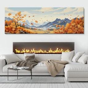 Obraz na plátně - Podzim s padajícím javorovým listím FeelHappy.cz Velikost obrazu: 240 x 80 cm