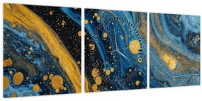Obraz - Modrá abstrakce se zlatem (s hodinami) (90x30 cm)