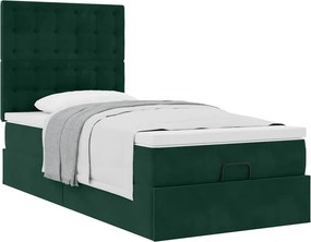 Osmanský rám postele s matracemi tmavě zelené 100x200cm samet 3313598