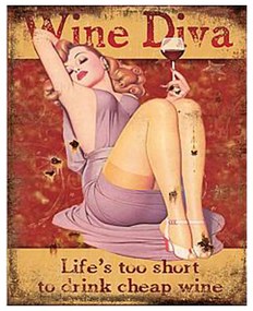 Kovová nástěnná cedule Wine Diva - 20*1*25 cm