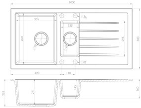 Sapho - Kuchyňský dřez 100x50 cm granit/černá