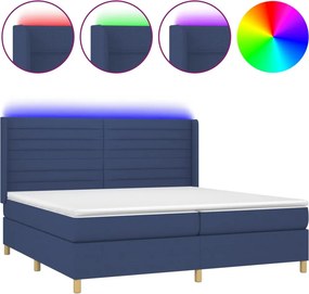Box spring postel s matrací a LED modrá 200x200 cm textil 3138987