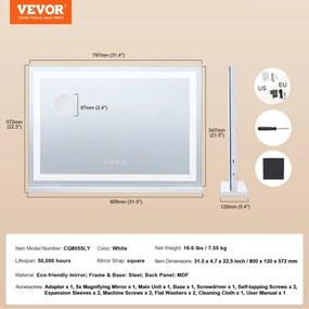 Osvětlené make-upové zrcadlo 3 barvy s Bluetooth USB stolní nástěnný držák 55,1 cm