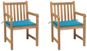 Zahradní židle 2 ks modré podušky masivní teak,  3062734