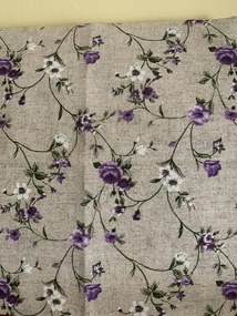 K-U ručně šitý polštářek fialové květy na béžové režné povlak, 34 cm x 34 cm