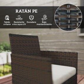 Outsunny Hnědá Ratanová Zahradní Sada s Polstry - Odolný Nábytek do Exteriéru se 2 Křesly a Skleněným Stolem