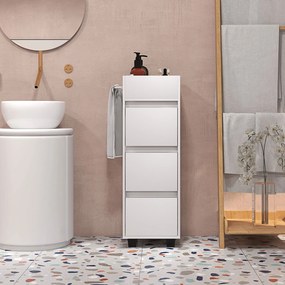 HOMCOM Koupelnová skříňka se skladovacím prostorem a 4 přihrádkami nahoře, 3 šuplíky a držákem na ručníky pro úzké prostory, 35 x 30 x 90cm, Bílá