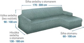 Bielastické potahy CRISTINA mátová sedačka s otomanem vpravo (š. 170 - 300 cm)