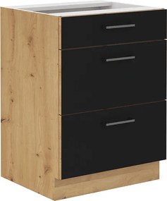 Spodní skříňka se zásuvkami, černý mat / dub artisan, Monro 60 D 3S BB
