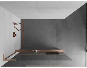 Mexen Kioto+ L, sprchová zástěna Walk-In s poličkou a věšákem 115 x 200 cm, 8mm čiré sklo, měděný matný profil, 800-115-123-65-00