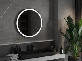 Mexen Esso koupelnové zrcadlo podsvícené, kulaté 80 cm, LED 6000K, proti zamlžení, černý rám - 9825-080-080-611-70