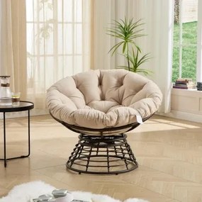 Aosom Papasan křeslo, 360° otočné, tlustý polštář, ocelový rám, 92 x 67 cm, béžová