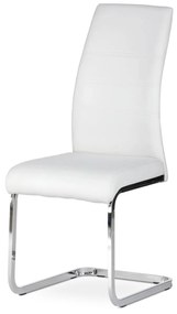 Jídelní židle, potah bílá ekokůže, kovová pohupová podnož, lesklý chrom
