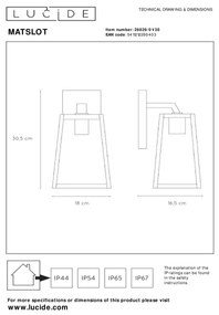 Lucide 29829/01/30 - Venkovní nástěnné svítidlo MATSLOT 1xE27/40W/230V IP23