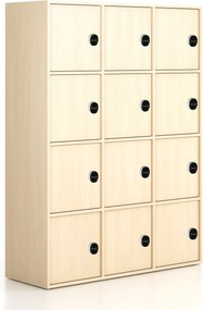 Kancelářská skříň FRAME, 12x dveře, 1299 x 450 x 1735 mm, RFID zámek, bříza
