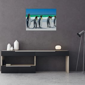 Skleněný obraz - Skupina královských Tučňáků (70x50 cm)