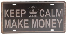 Hnědo černá kovová cedule MAKE MONEY s odřením a patinou- 30*15 cm – 30x1x15 cm