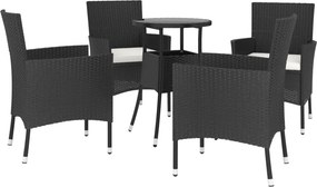 5dílný zahradní bistro set s poduškami černý polyratan 3187415