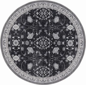 Koberec INKA Floral černý / šedý kruh